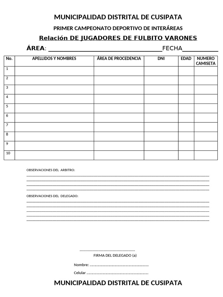 Hoja de Inscripcion Fulbito | PDF