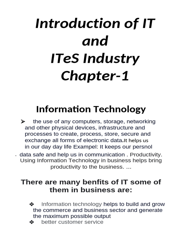 Overview of IT and ITeS Benefits | PDF | Outsourcing | Information ...