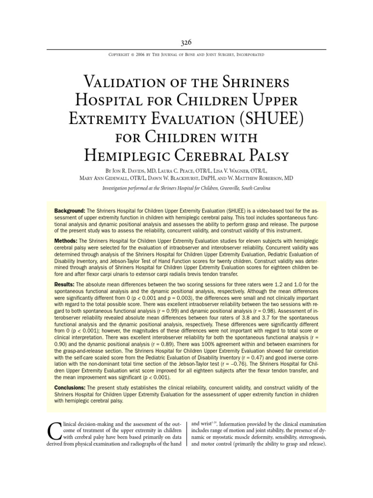 SHUEE Evaluation for Hemiplegic CP | PDF | Musculoskeletal System ...