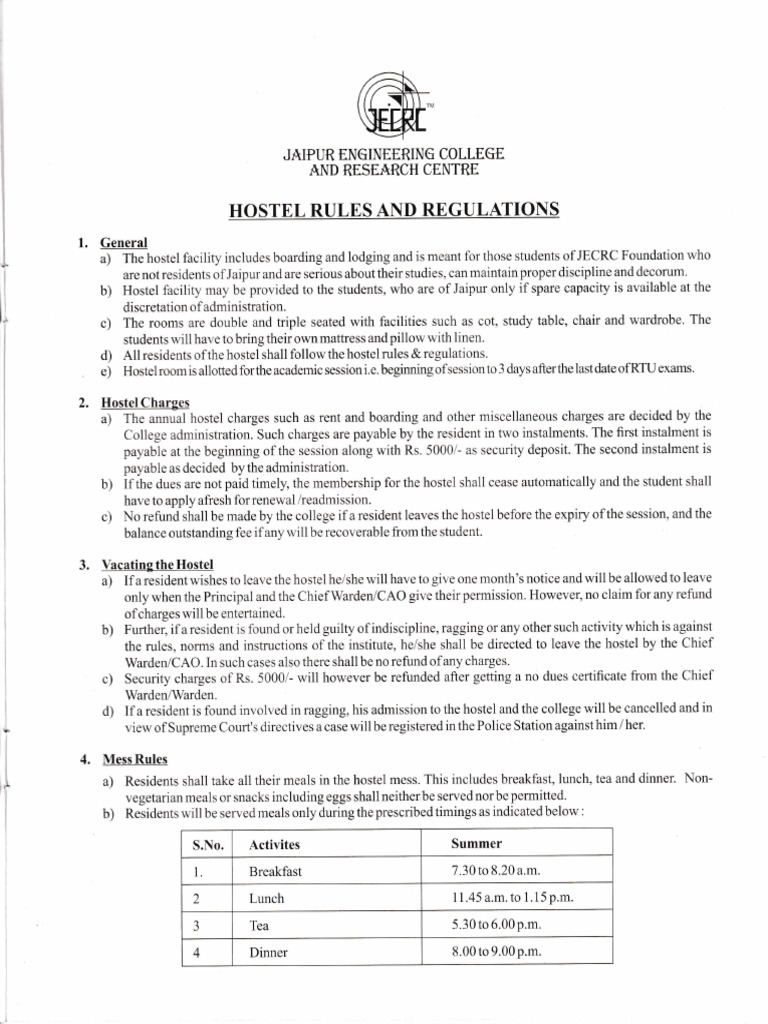 No. 7 HOSTEL RULES AND REGULATIONS | PDF