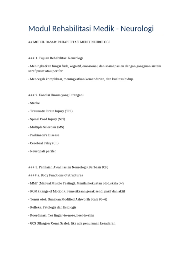 Rehabilitasi Medik Neurologi: Panduan Lengkap | PDF