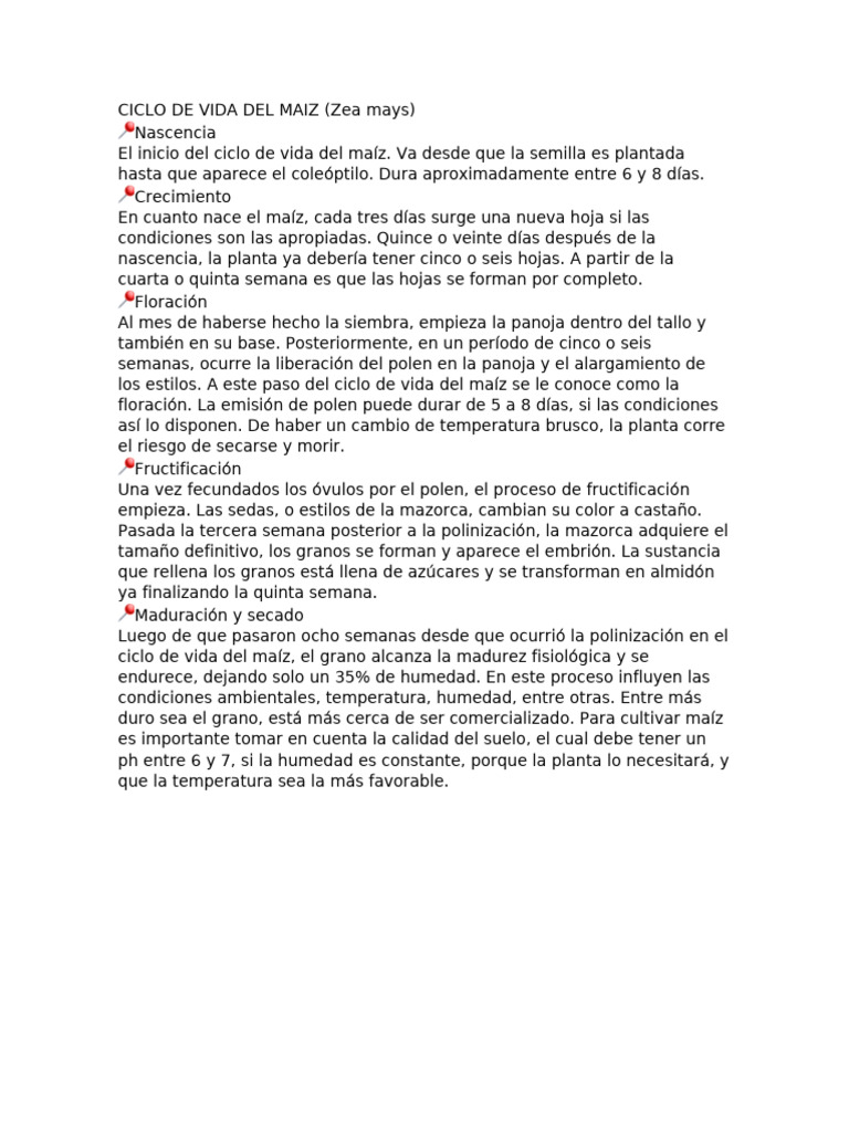 Ciclo de Vida Del Maiz | PDF