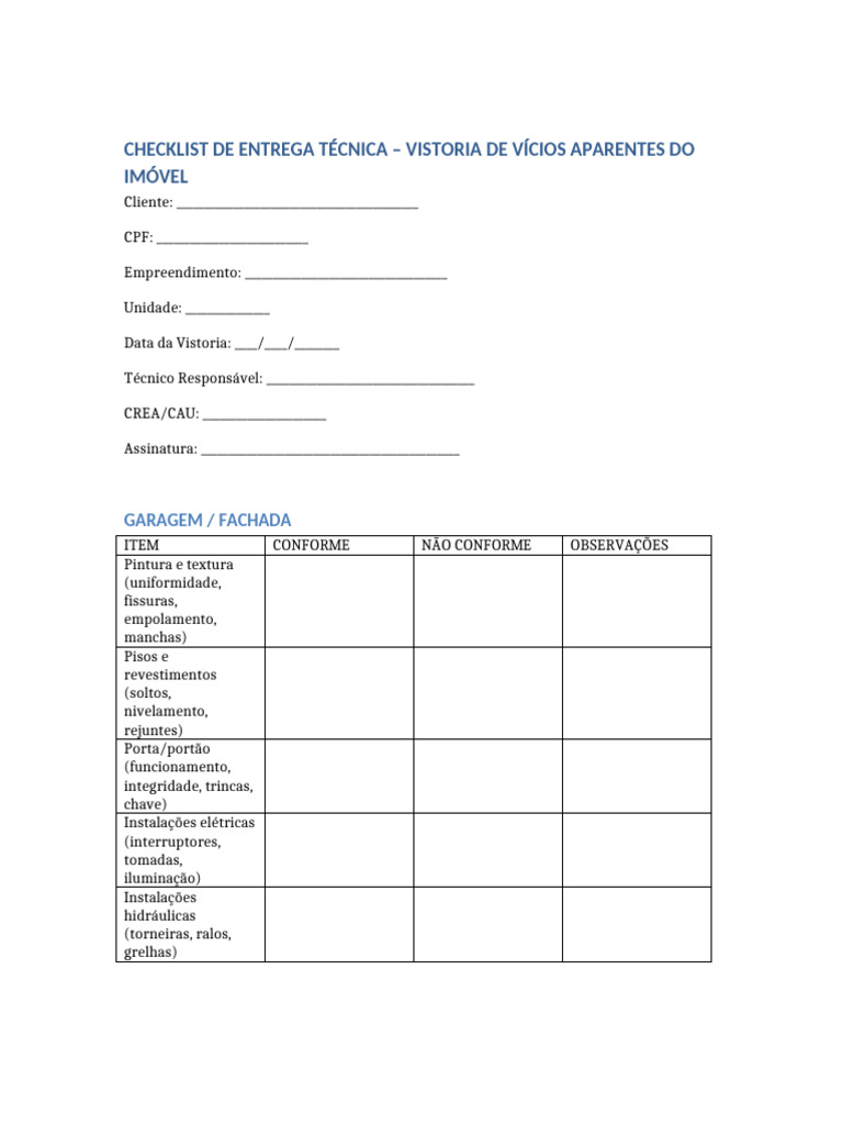 Checklist Entrega Tecnica Modelo Completo | PDF
