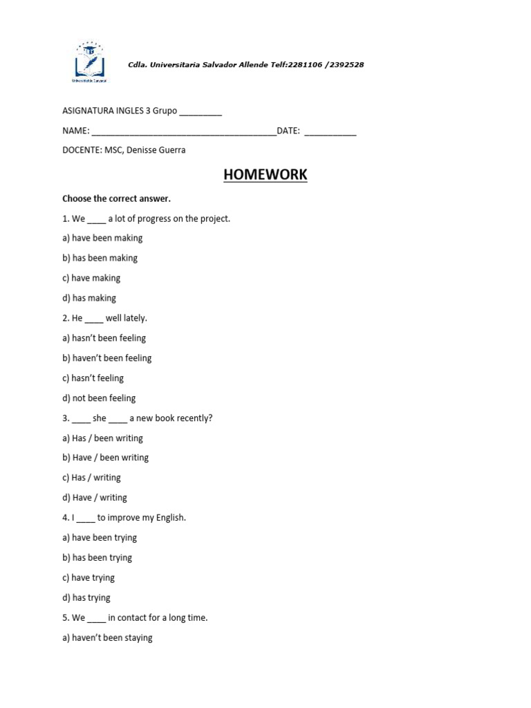 Homework Unit 4 Ingles 3 - .. | PDF