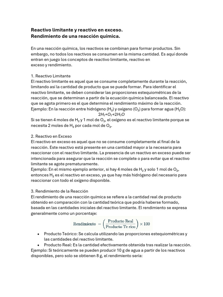 Reactivo Limitante y Reactivo en Exceso | PDF | Reacciones químicas | Estequiometría