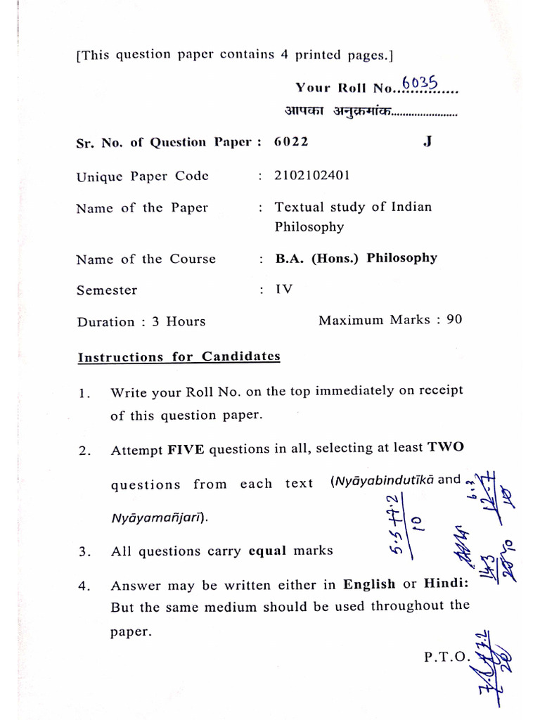 PYQ of Sem 4 Indian Philosophy | PDF