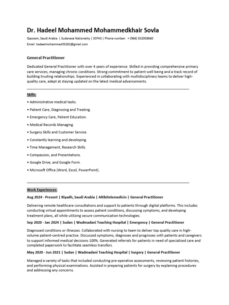 Dr. Hadeel Mohammed CVATS | PDF | General Practitioner | Patient