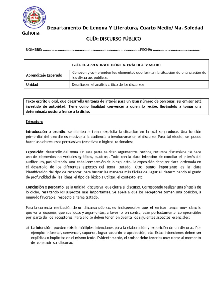 Guia Lenguaje IV 4sem | PDF | Hablar en público | Comunicación no verbal