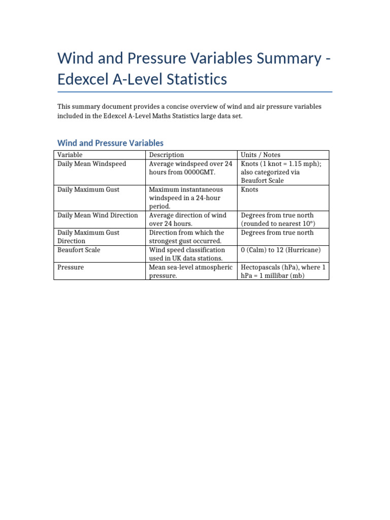 Wind and Pressure Summary Edexcel A-Level | PDF