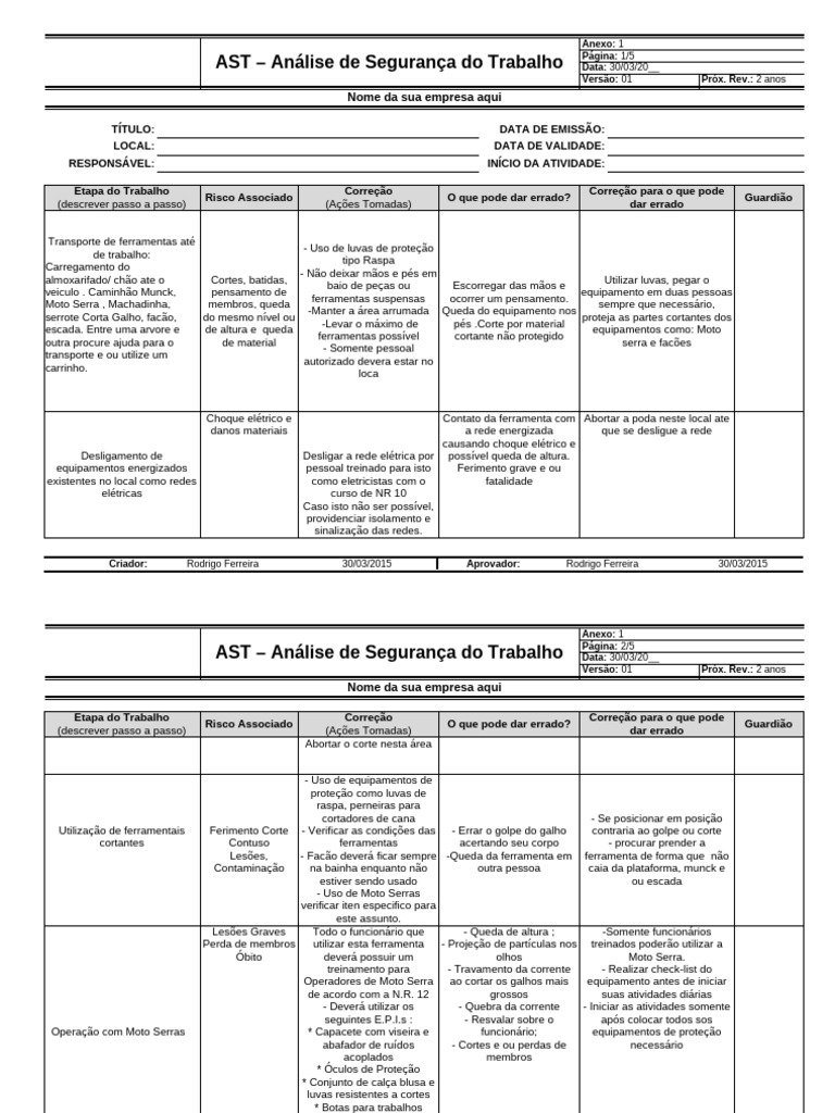 AST Analise de Seguranca Do Trabalho Site Seguranca Do Trabalho NWN | PDF | Ferramentas