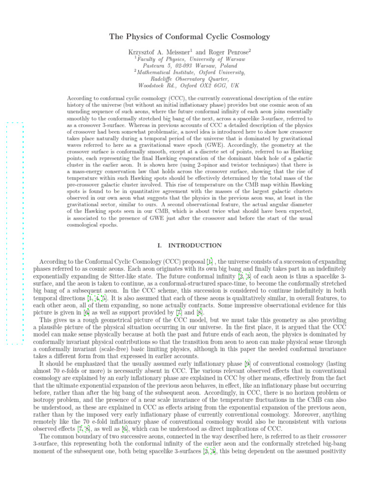 The Physics of Conformal Cyclic Cosmology | PDF | Wave Function | Big Bang