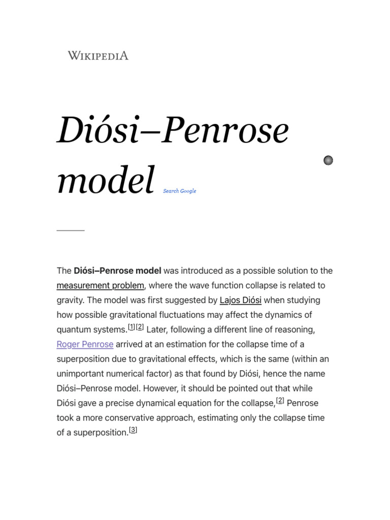 Diósi–Penrose model - Wikipedia | PDF | Applied Mathematics | Applied ...