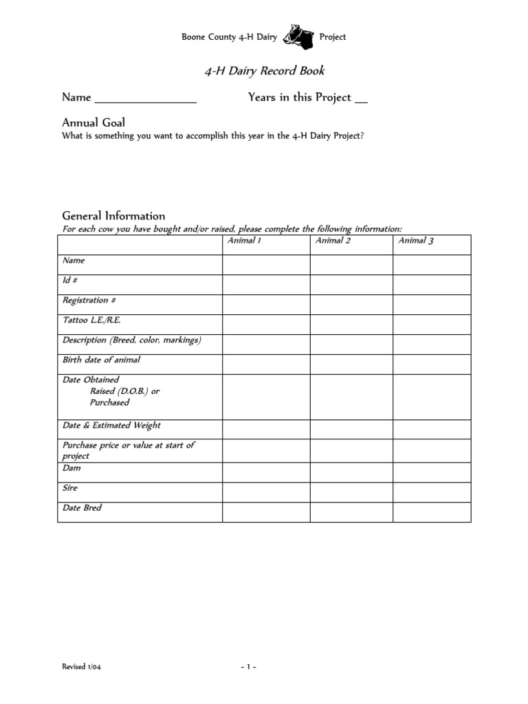Dairy Record Book-Cowheifer | PDF | Milk | Dairy Cattle