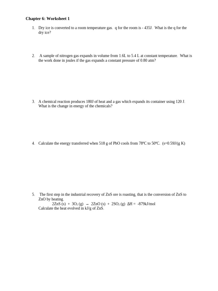 Chapter 6 Worksheet 1 | PDF