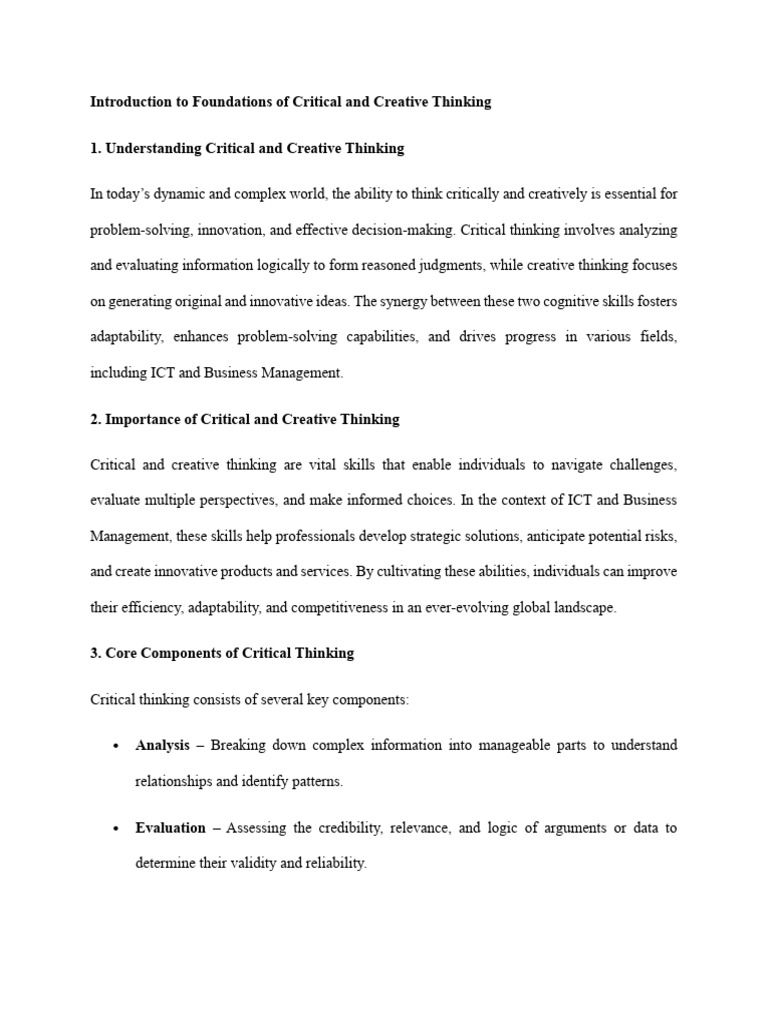 Introduction To Foundations of Critical and Creative Thinking | PDF ...