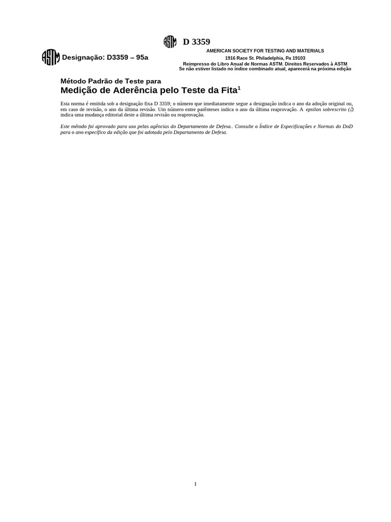 ASTM D3359 95a | PDF | Resistência dos materiais | Metais