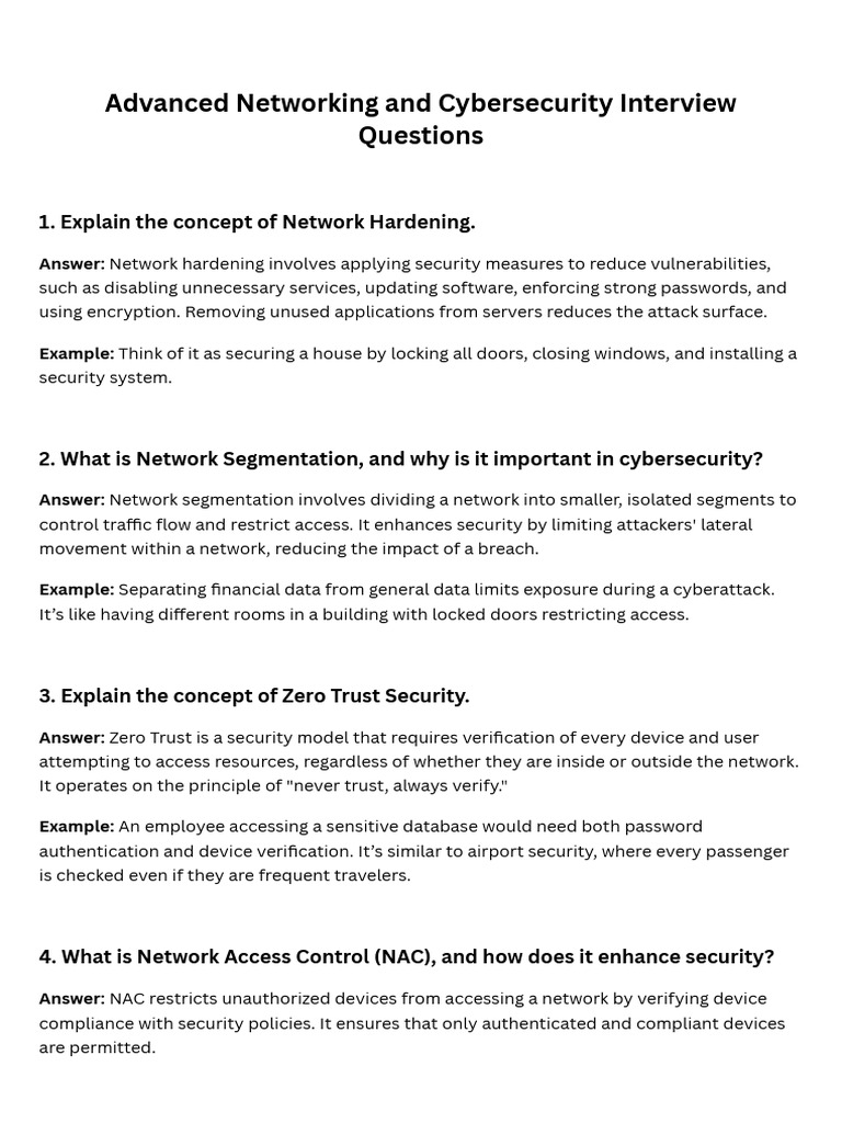 Advanced Networking and Cybersecurity Interview Questions | PDF | Security | Computer Security