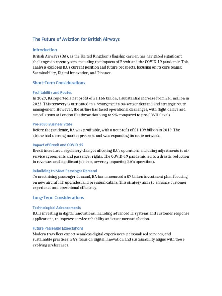 British Airways: Future Strategies Ahead | PDF