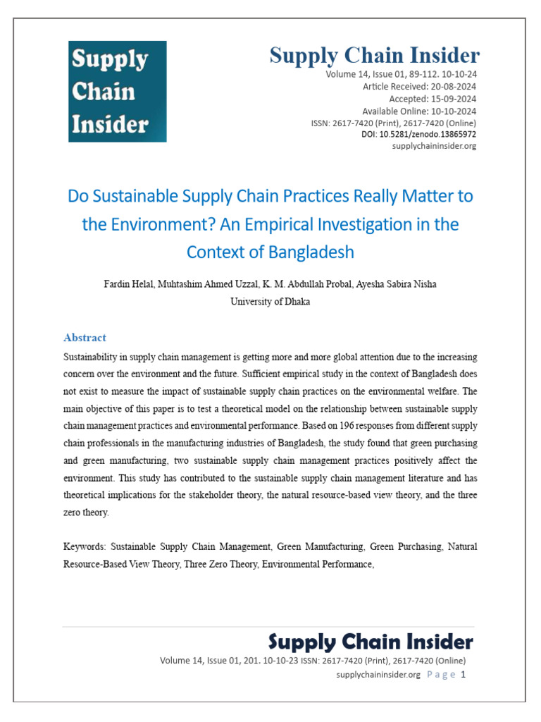 Do Sustainable Supply Chain Practices Really Matter To The Environment An Empirical ...