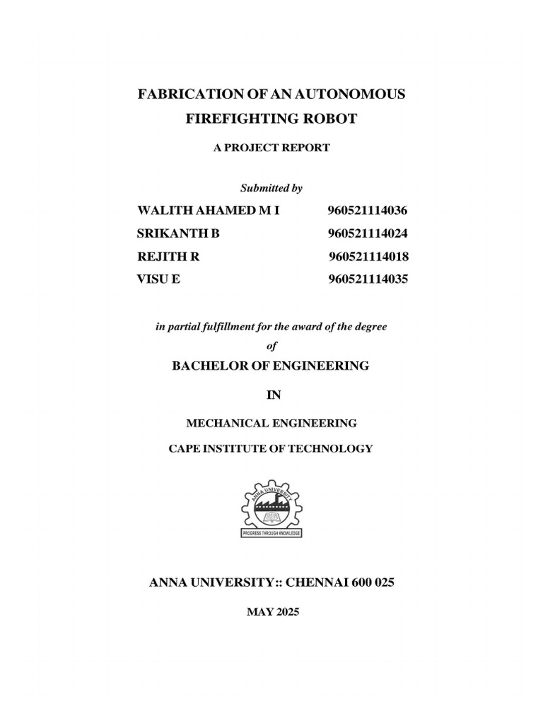 FireFighting Robot Report 60 28 | PDF