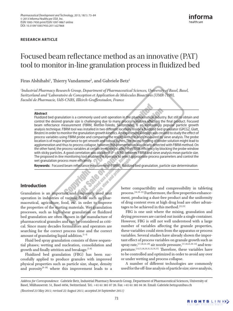 Focused Beam Reflectance Method As An Innovative (PAT) Tool To Monitor ...