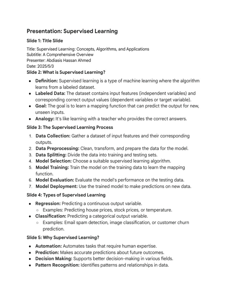 Presentation On Supervised Learning | PDF | Support Vector Machine | Applied Mathematics