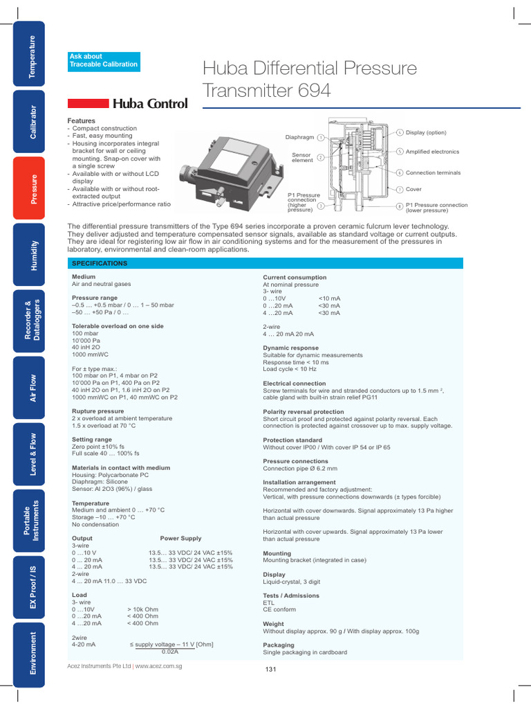Huba Control Differential Pressure 694 | PDF | Pressure Measurement | Lever