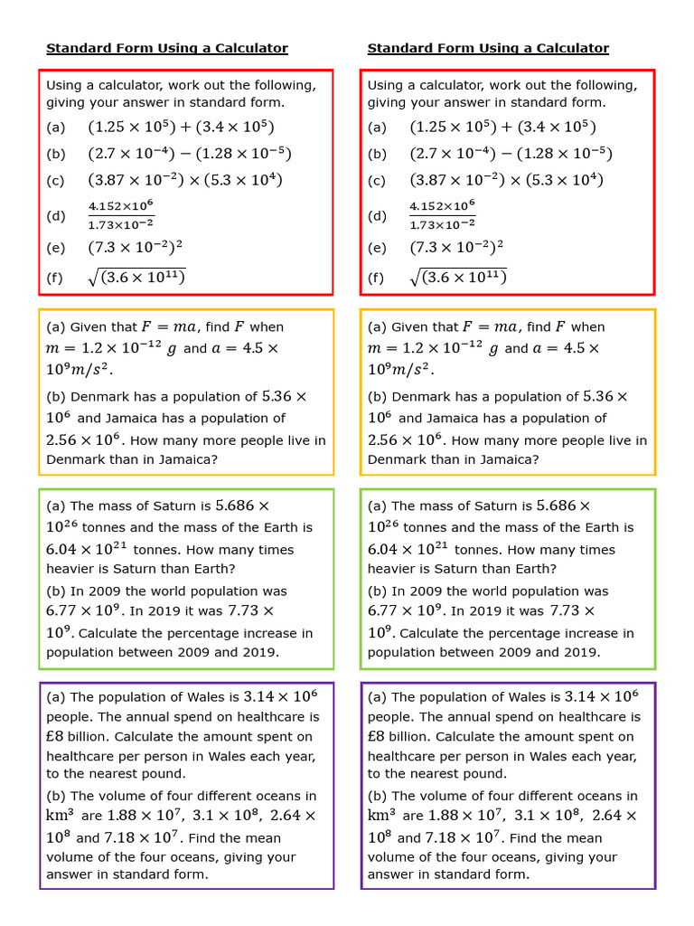 Standard Form Using A Calculator Practice Strips | PDF | Volume | Saturn