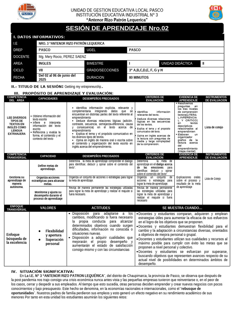 Lesson Plan 02 Reading | PDF | Aprendizaje | Evaluación
