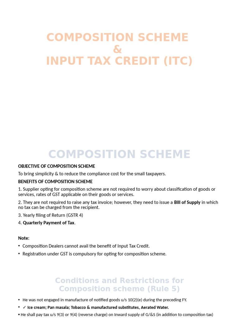 Composition Scheme & ITC | PDF | Taxes | Invoice