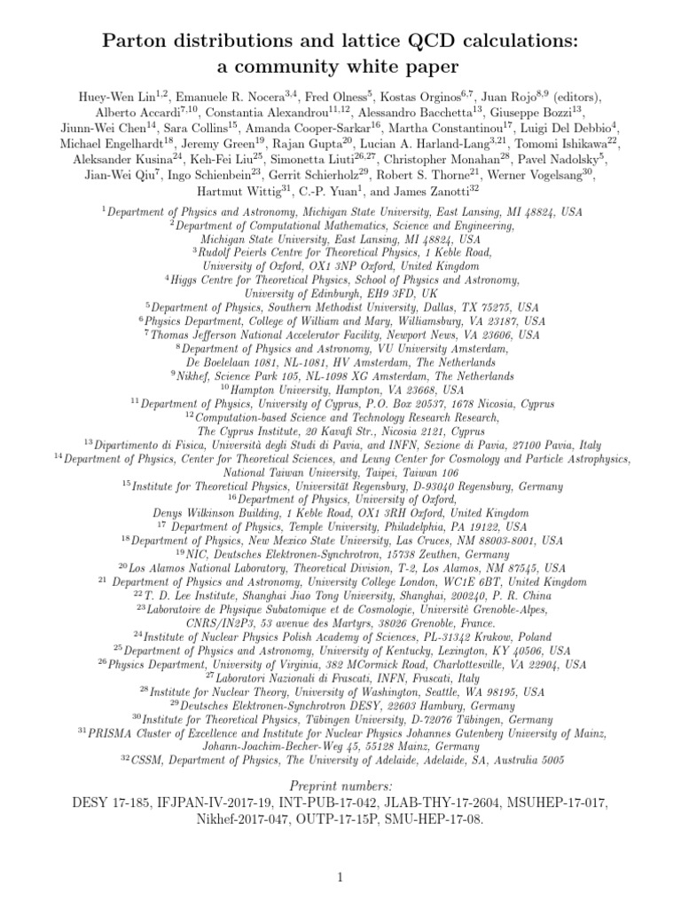 Parton Distributions and Lattice QCD Calculations: A Community White Paper | PDF | Quantum ...