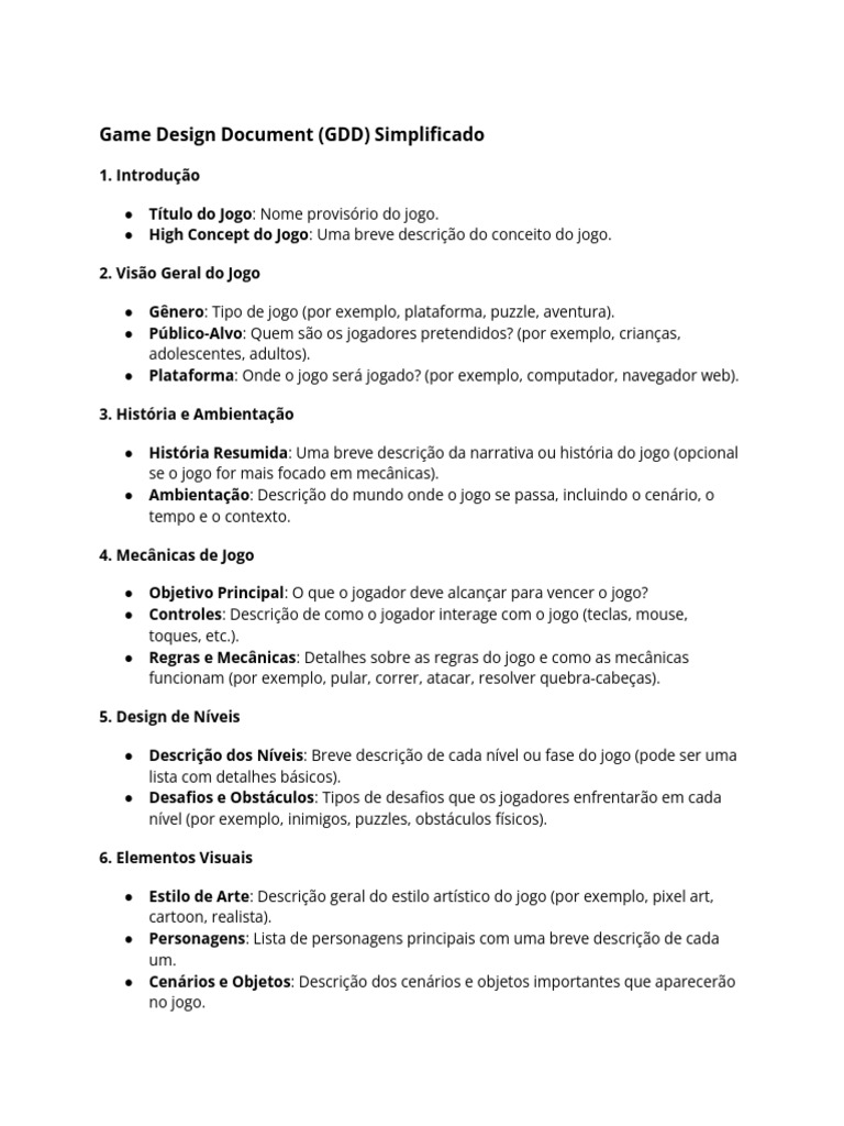 GDD Simplificado para Jogos | PDF