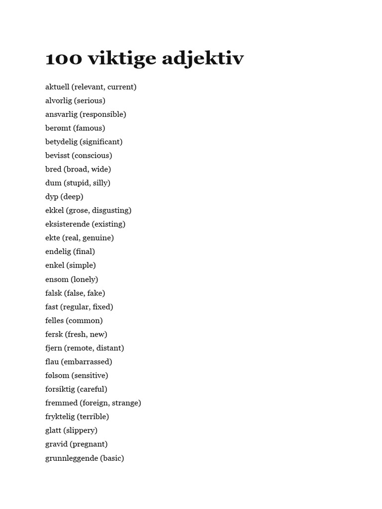 100 Viktige Adjektiv PDF | PDF
