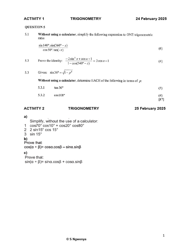 Trigonometry GR 12 | PDF