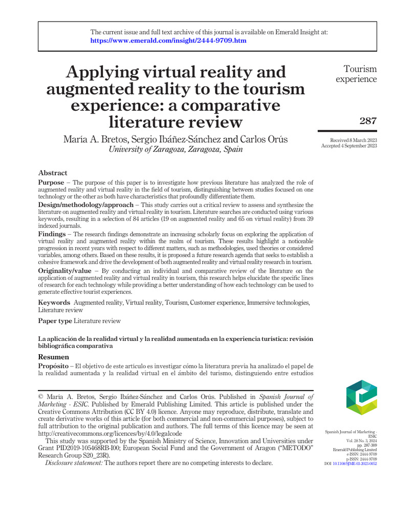 Applying VR and AR To The Tourism Experience A Comparative | PDF ...