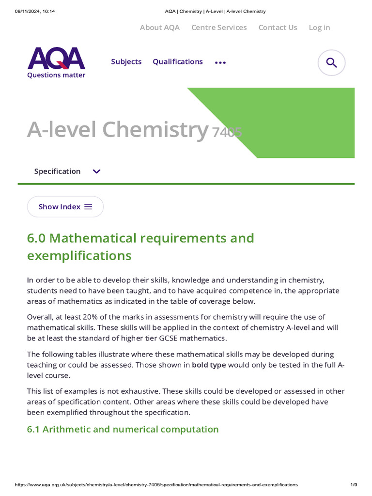 A-Level Chemistry Maths Specification | PDF | Equations | Ph