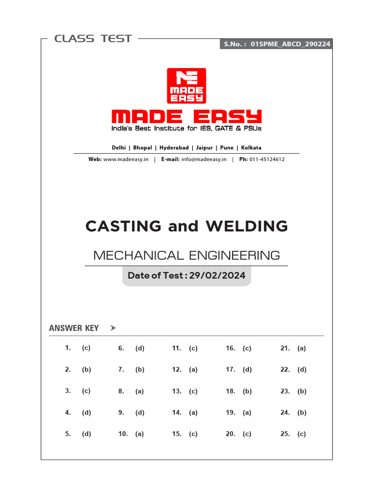 1013uf ME ABCD Casting Welding | PDF | Secondary Sector Of The Economy | Mechanical Engineering
