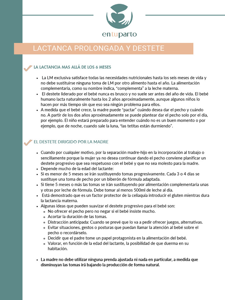 Lactancia Materna Prolongada y Destete | PDF | Destete | Amamantamiento