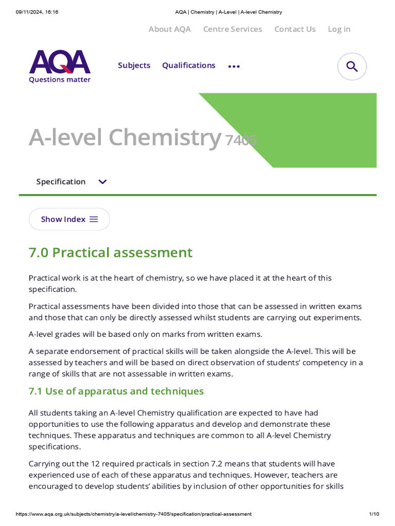 A-Level Chemistry Practical Specification | PDF | Titration | Chemistry