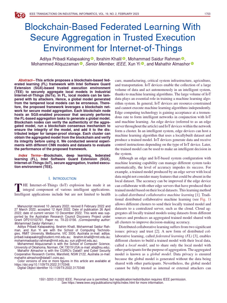 Blockchain-Based Federated Learning With Secure Aggregation in Trusted Execution Environment For ...
