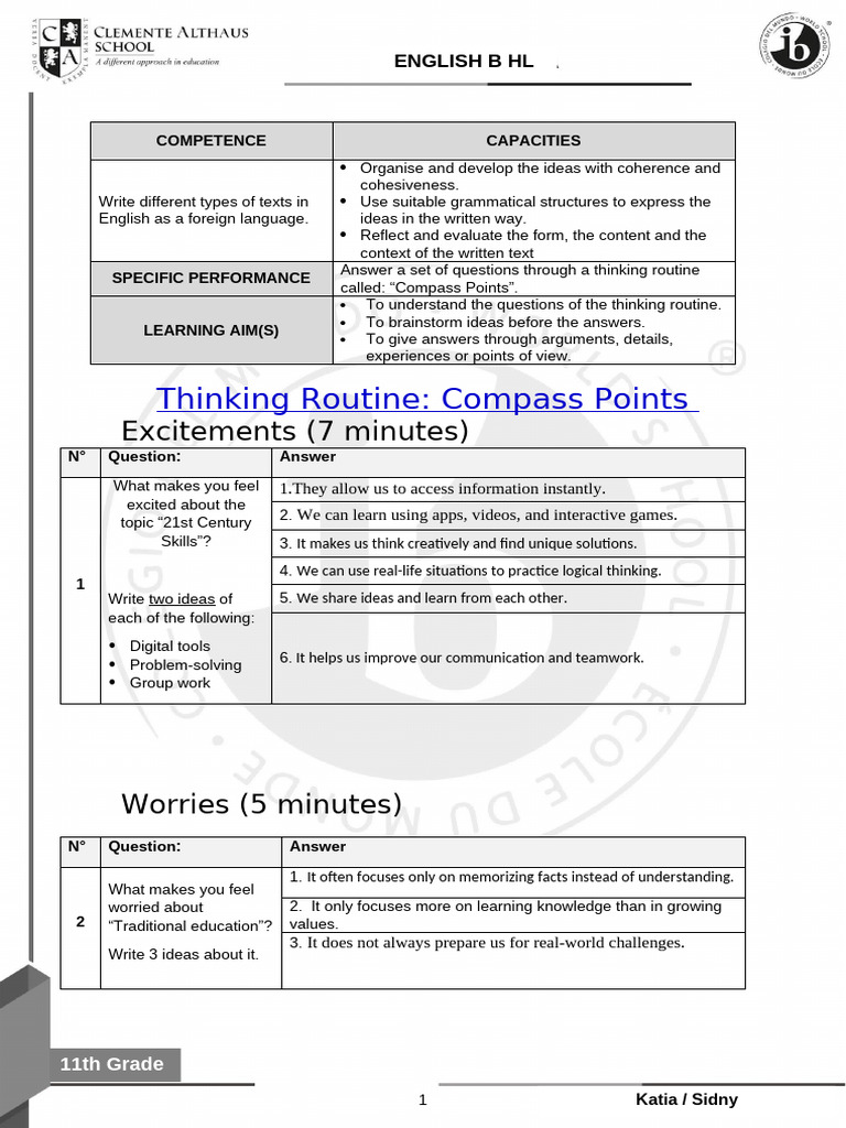 Class 1 - Thinking Routine - The Compass Points | PDF | Learning ...