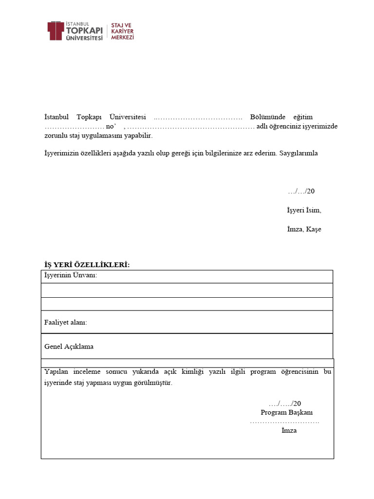 STAJ KABUL FORMU Zorunlu | PDF