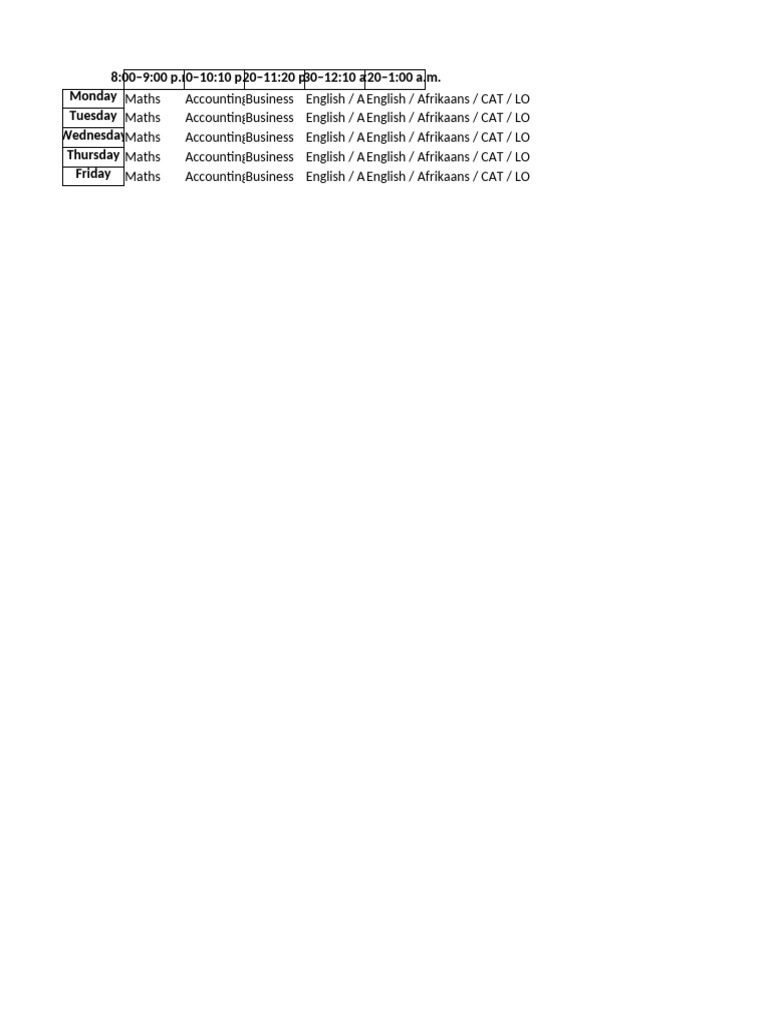 Grade 11 Study Timetable 2025 | PDF