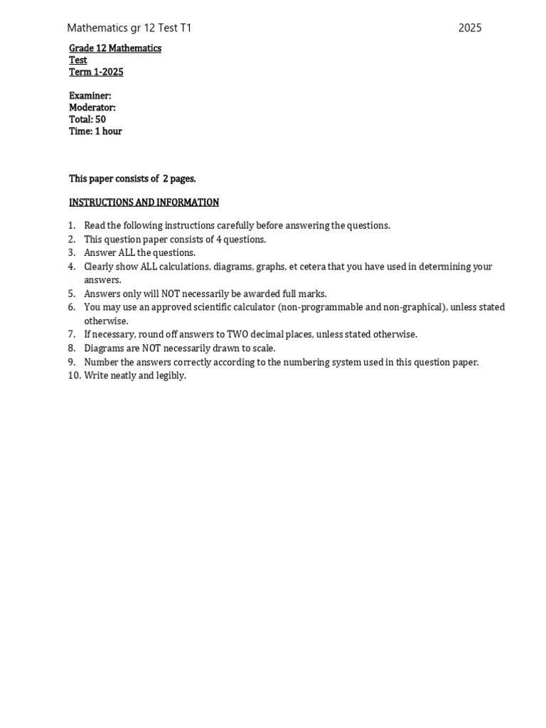 GR 12 Test Sequences and Series - 081804 | PDF | Arithmetic | Mathematics