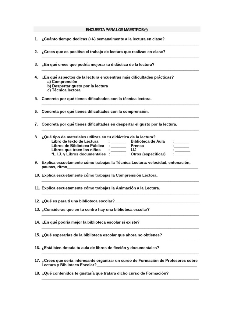 Encuesta sobre Lectura en Educación | PDF