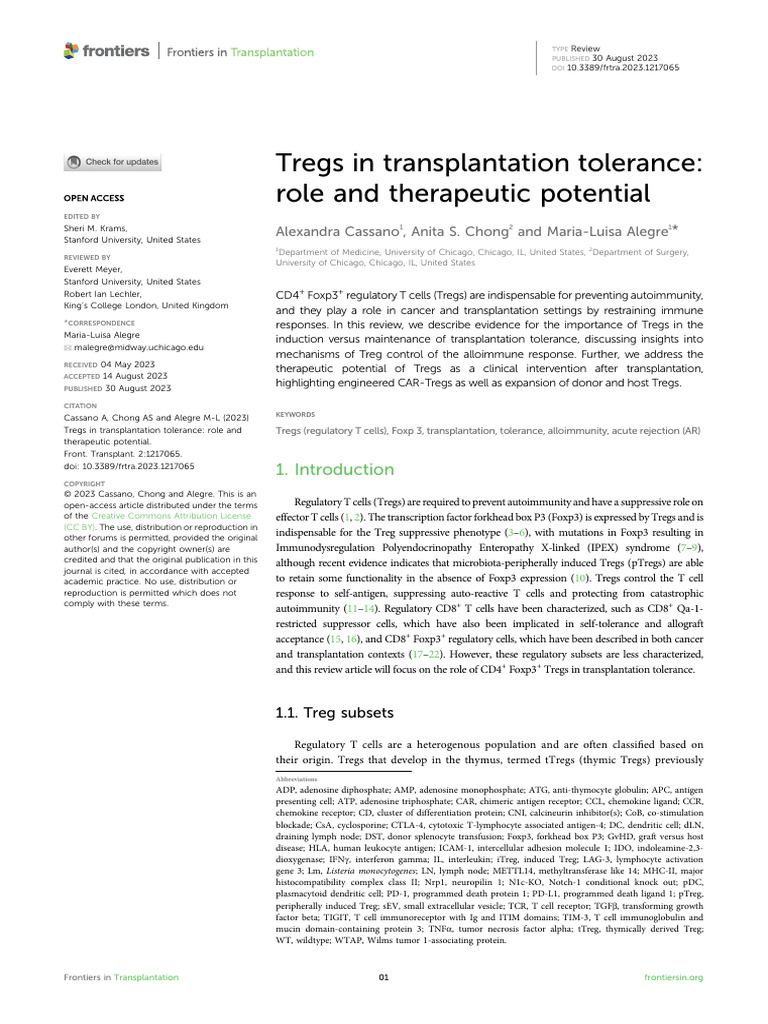 TX T Regs in Tolerance | PDF | Immune Tolerance | T Cell