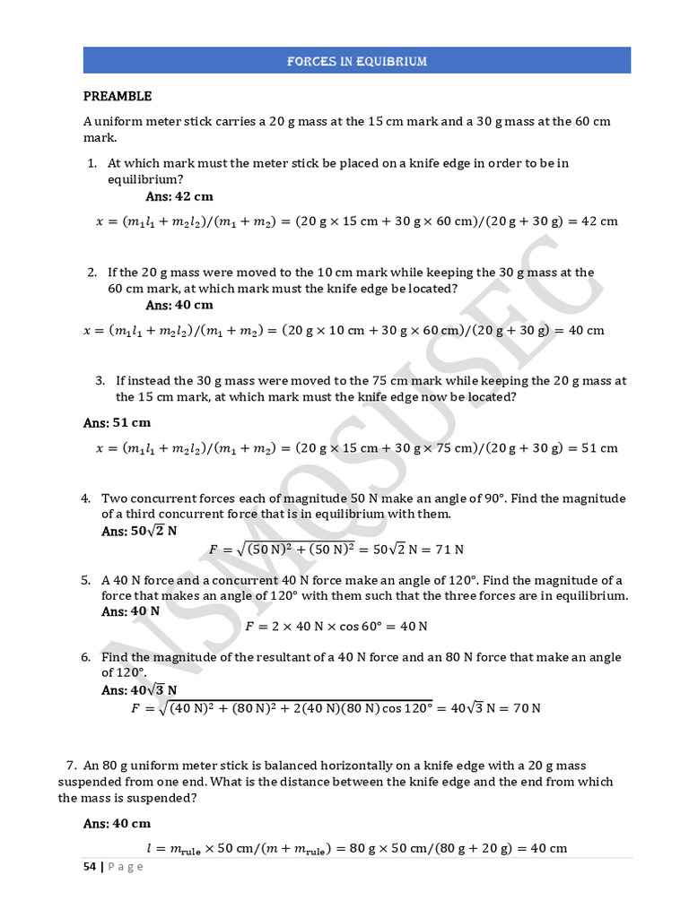 6 Forces in Equilibrium | PDF | Force | Quantity