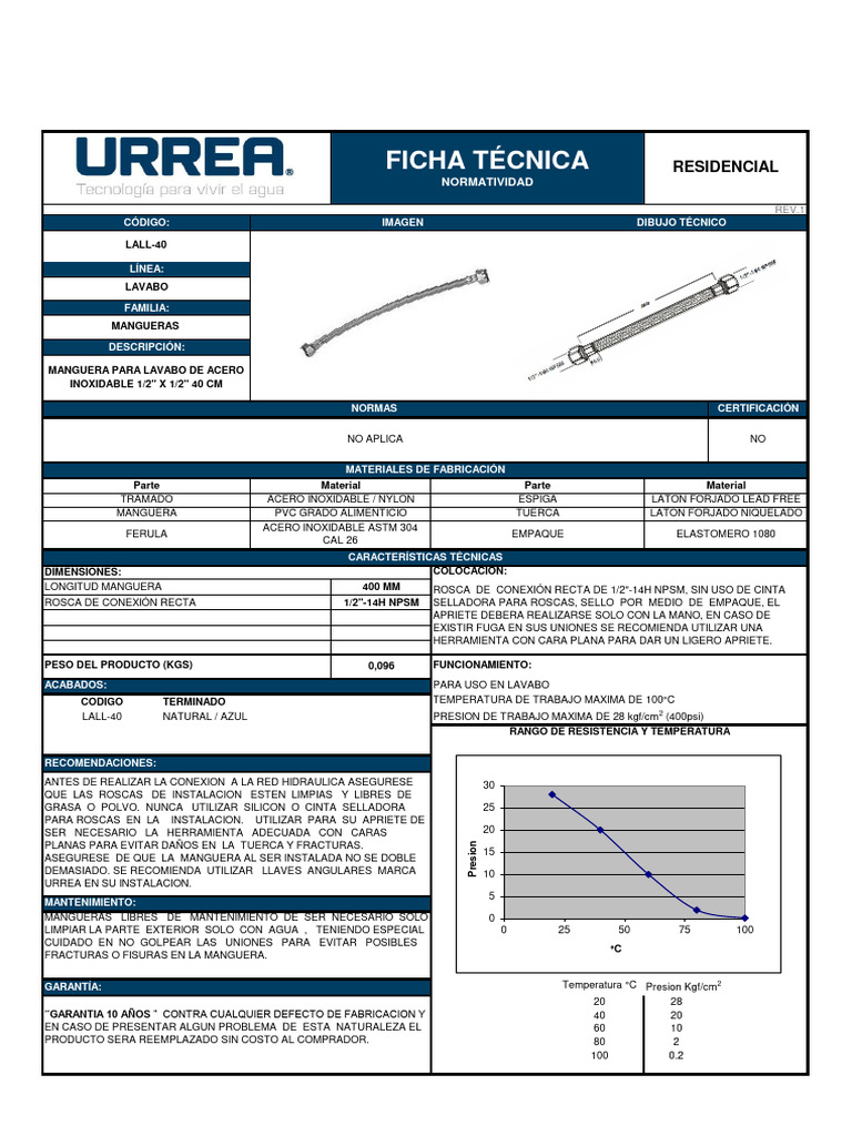 Mangera de Acero Inoxidable 1/2" para Lavabo | PDF | Lavabo | Acero
