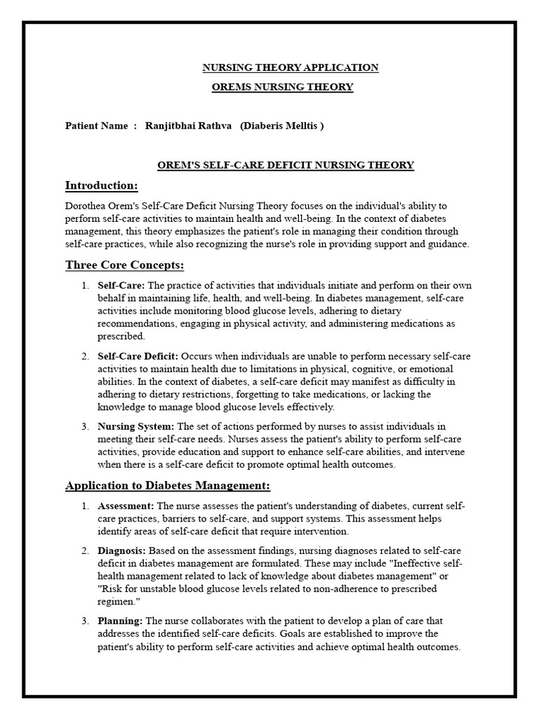 Nursing Theory Application 2 | PDF | Diabetes | Nursing