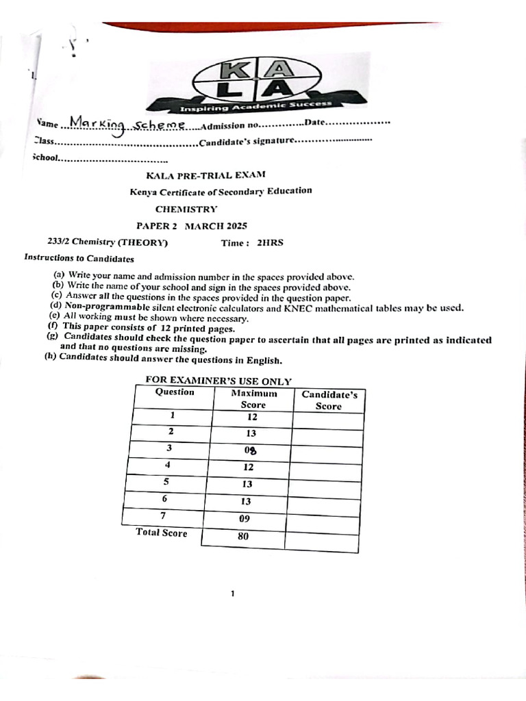 Marking Scheme Chemistry Pp2 | PDF